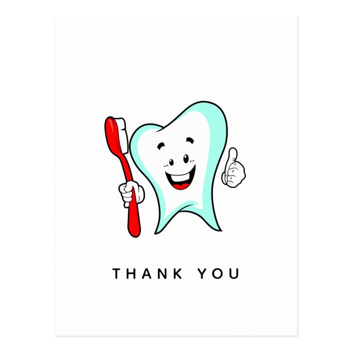 Dental Care Happy Tooth with Toothbrush Thank You Postcard | Zazzle.com