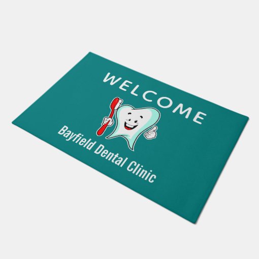 Dental Care Happy Tooth with Toothbrush Welcome Doormat | Zazzle