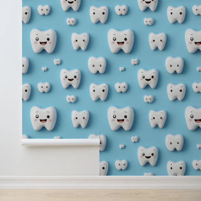 Dental Clinic Wall Decor White Smiling Face Tooth Wallpaper | Zazzle