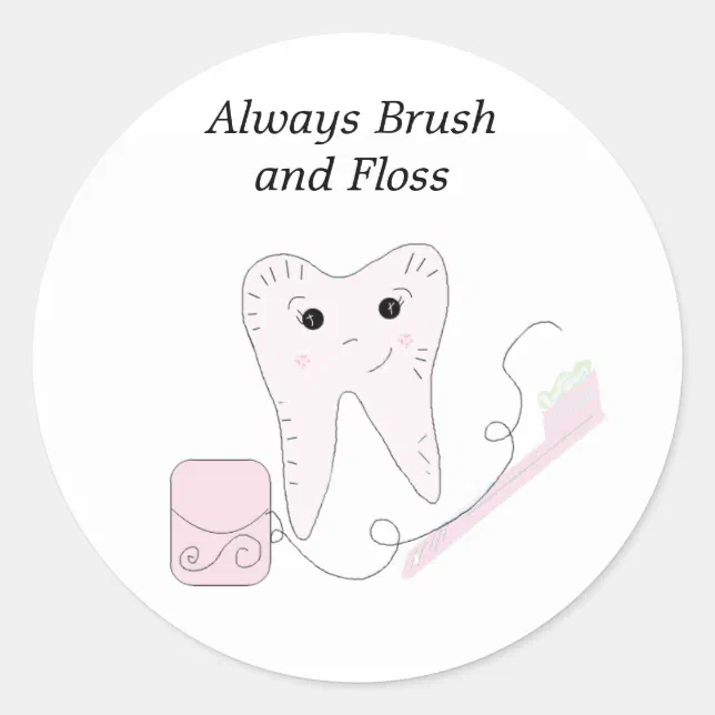 Dental Floss and Tooth Design Classic Round Sticker | Zazzle