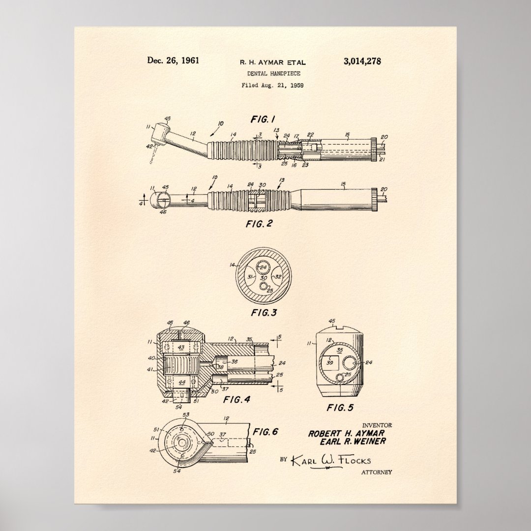 Dental Handpiece 1961 Patent Art Old Peper Poster | Zazzle