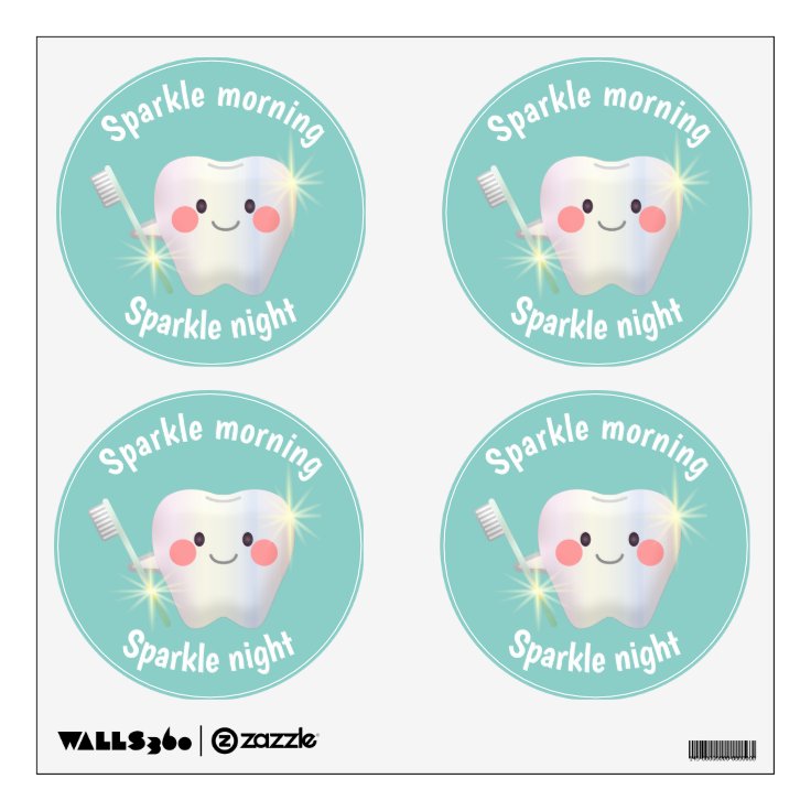 Dental Hygiene Happy Tooth Sparkle Wall Decal | Zazzle