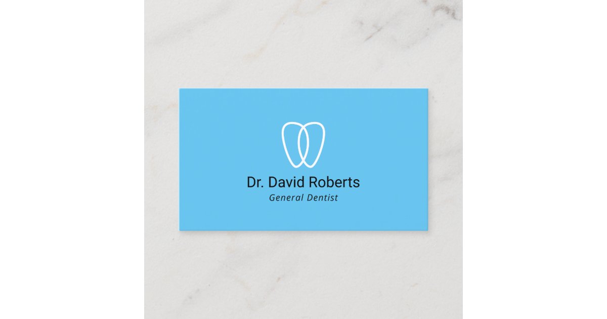 Dental Minimalist Tooth Logo Dentist Plain Blue Business Card | Zazzle