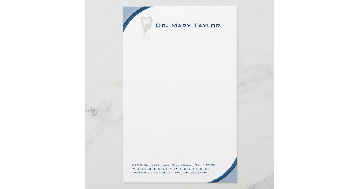 Dental Molar Tooth Stationery Blue Curve | Zazzle