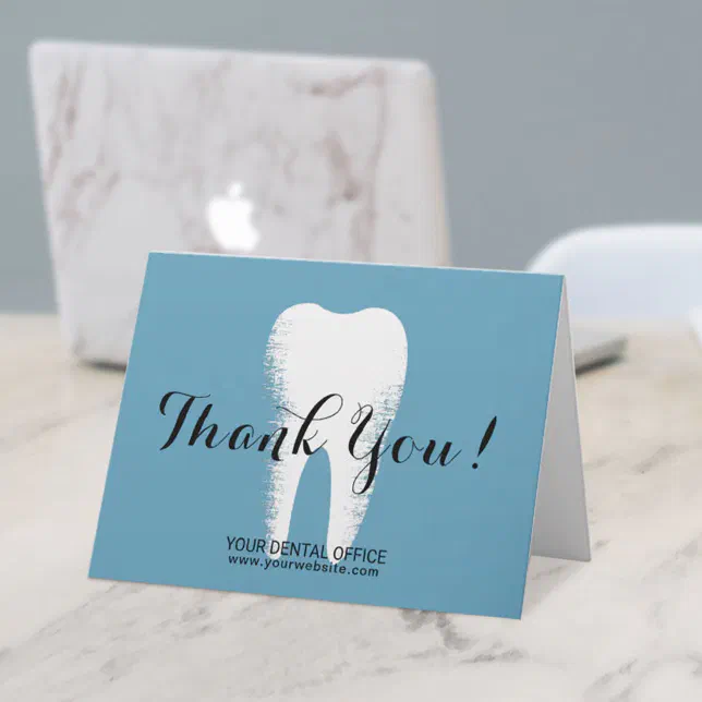 Dental Office Dentist White Tooth Elegant Blue Thank You Card | Zazzle