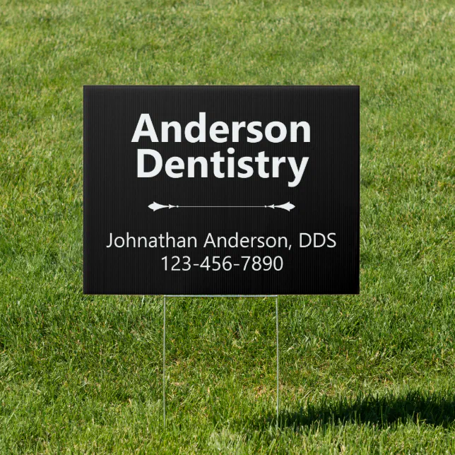 Dental Practice Black and White Dentist Name Phone Sign | Zazzle