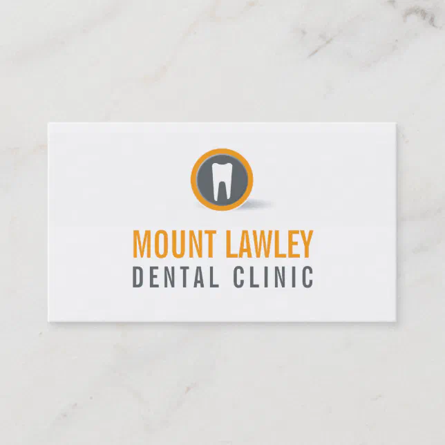 DENTAL SURGERY LOGO modern tooth orange gray Business Card | Zazzle