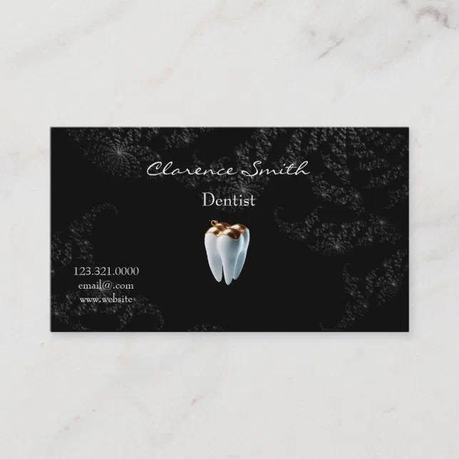 Dentist Black Starry Night Gold Tooth Business Card | Zazzle