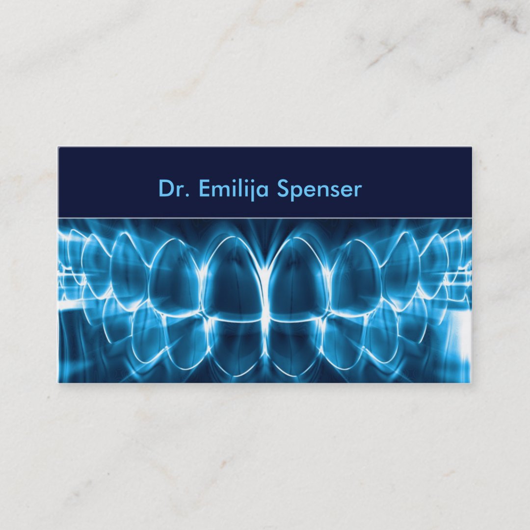 Dentist Blue Glowing Teeth Business Card | Zazzle