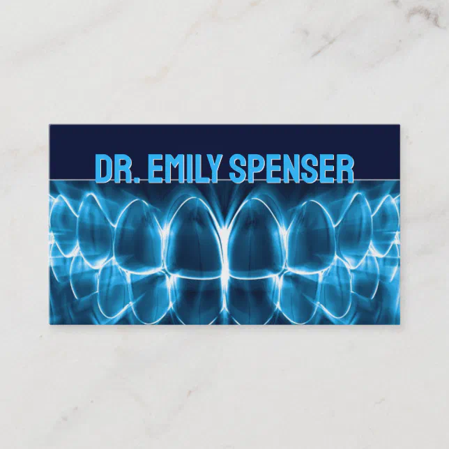 Dentist Blue Glowing Teeth Business Card | Zazzle