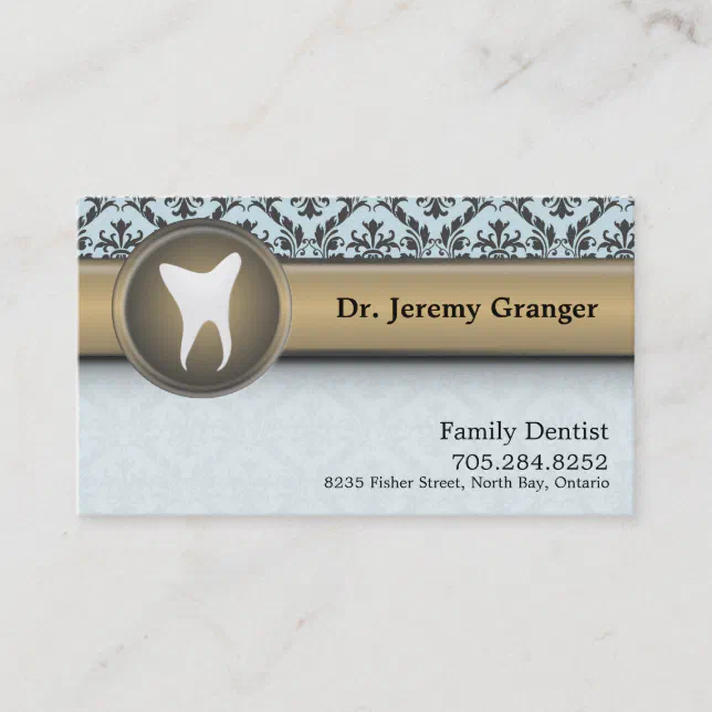 Dentist Business Card - Tooth Vintage Blue & Gold | Zazzle