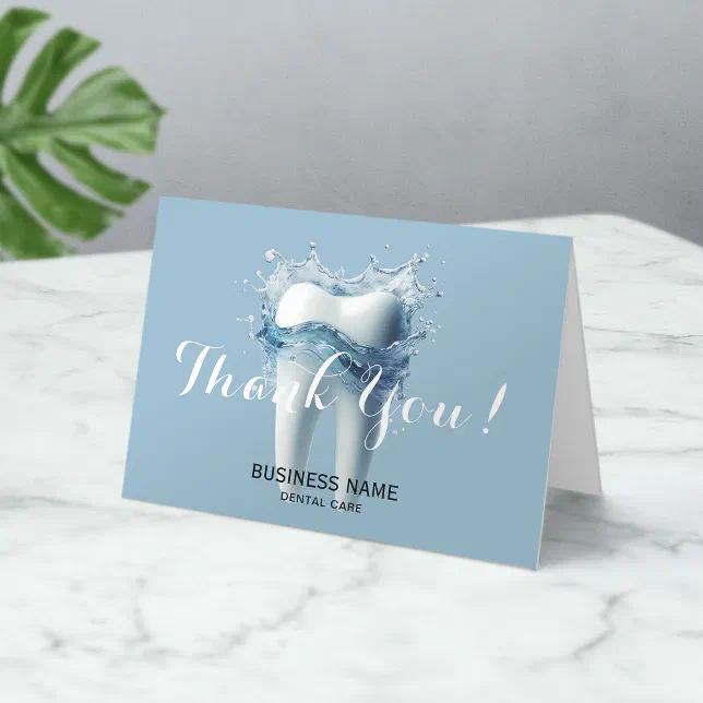 Dentist Clean Tooth & Water Blue Dental Office Thank You Card | Zazzle