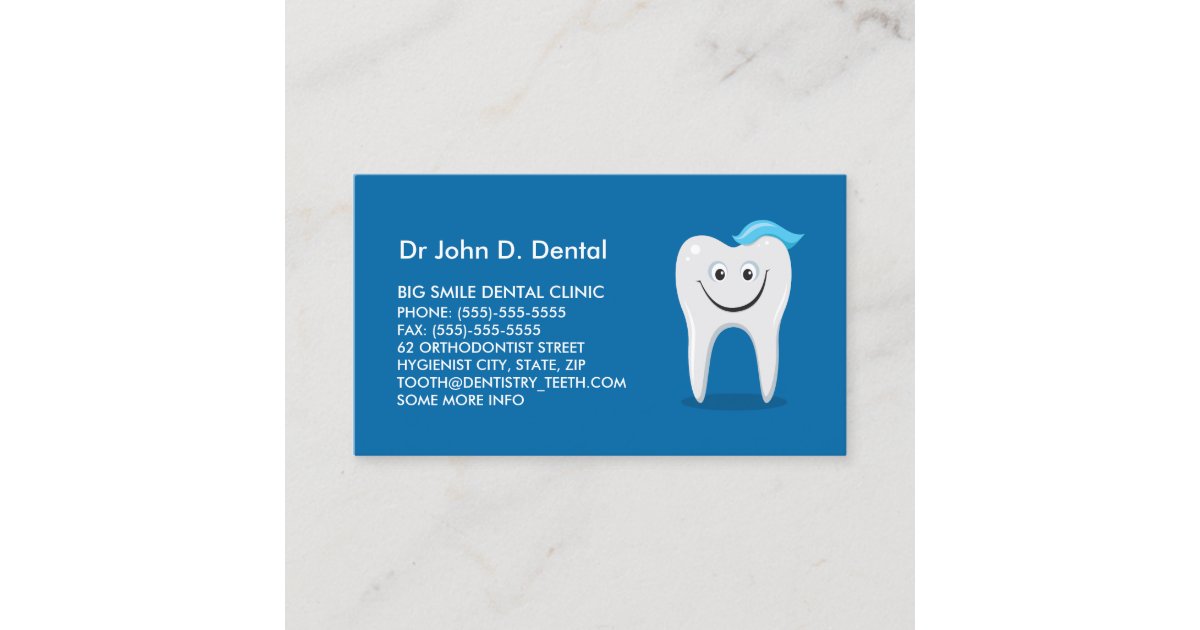 Dentist dental business card with happy tooth | Zazzle