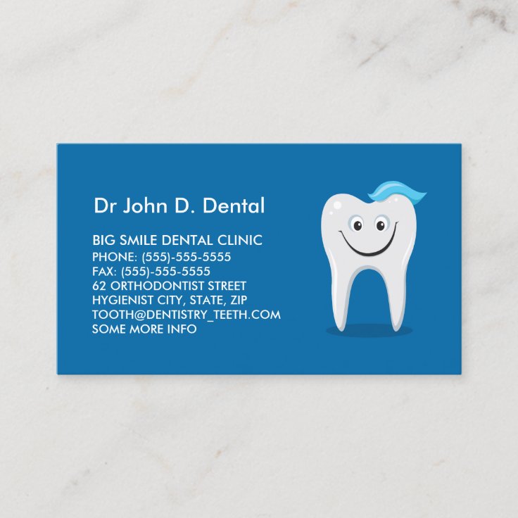 Dentist dental business card with happy tooth | Zazzle