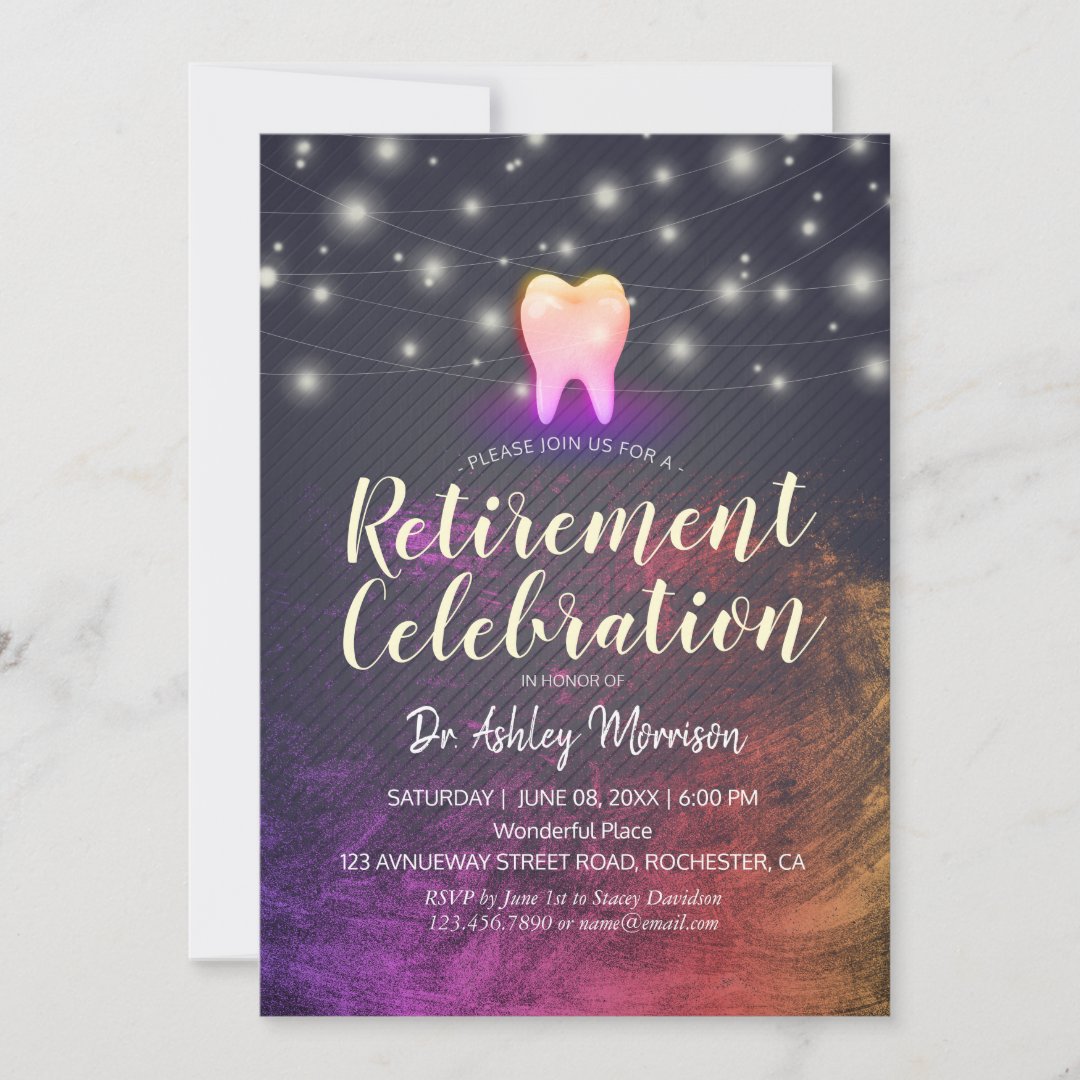 Dentist Dental Clinic Rose Gold Tooth Retirement Invitation | Zazzle