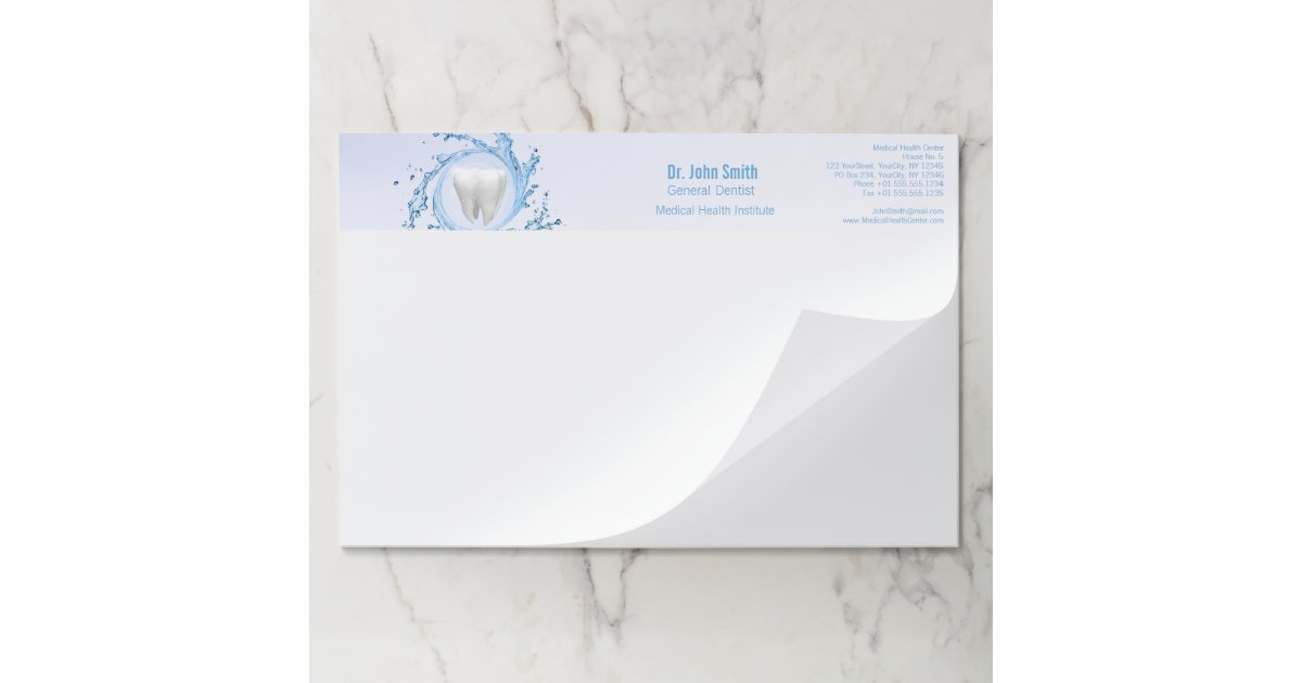 Dentist Dental Tooth Water Professional Paper Pad | Zazzle