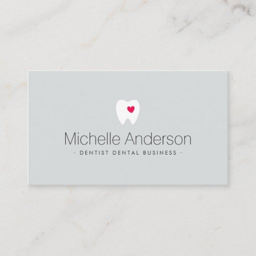Dentist dental tooth with heart light gray business card | Zazzle