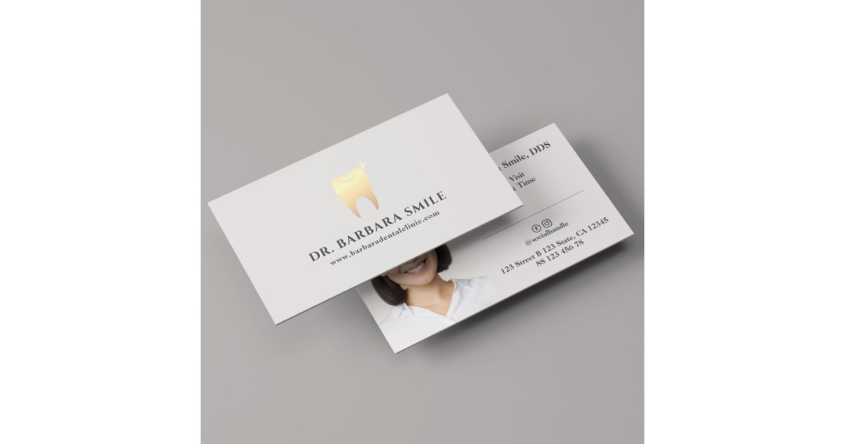 Dentist Faux Gold Tooth Photo Minimal Business Card | Zazzle
