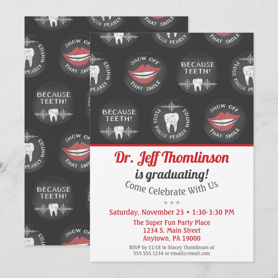 Dentist Graduation Invitation Chalk Dental Party | Zazzle