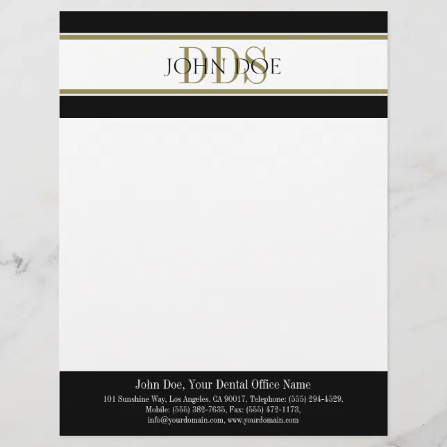 Dentist Letterhead Gold DDS Matching Business Card | Zazzle
