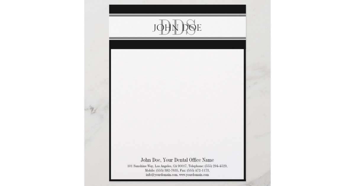 Dentist Letterhead Silver DDS Matches BusinessCard | Zazzle