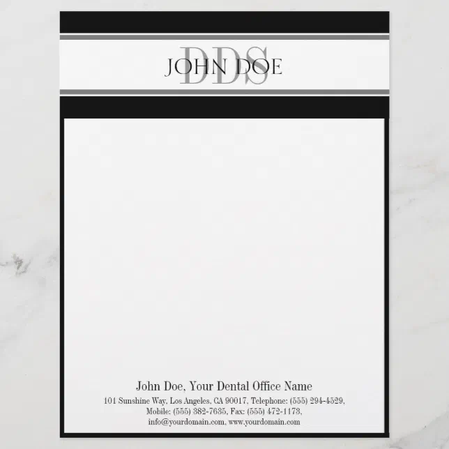 Dentist Letterhead Silver DDS Matches BusinessCard | Zazzle