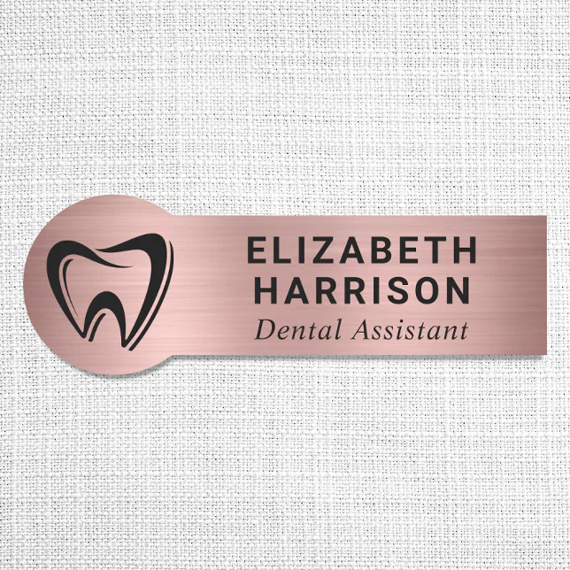 Dentist Logo Dental Office Rose Gold Name Tag | Zazzle
