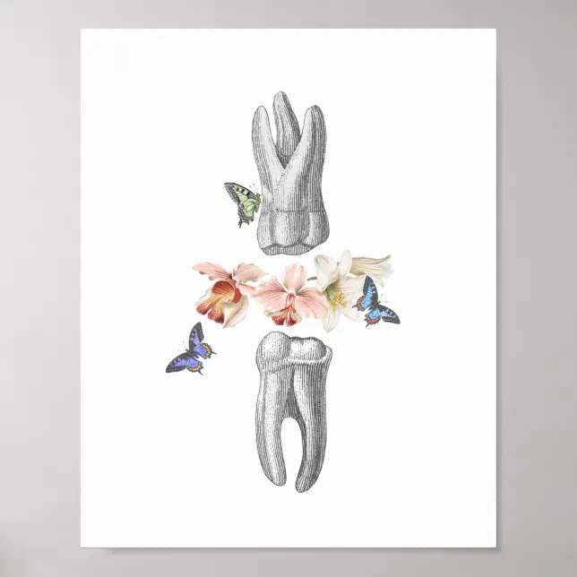 Dentist Office Decor Tooth Anatomy Floral Collage | Zazzle