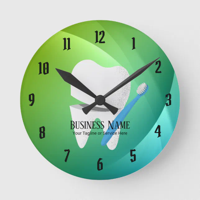 Dentist Office Dental Care Tooth & Toothbrush Round Clock | Zazzle