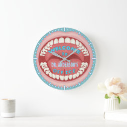 Dentist Office Novelty Mouth Teeth Dental | Custom Large Clock | Zazzle