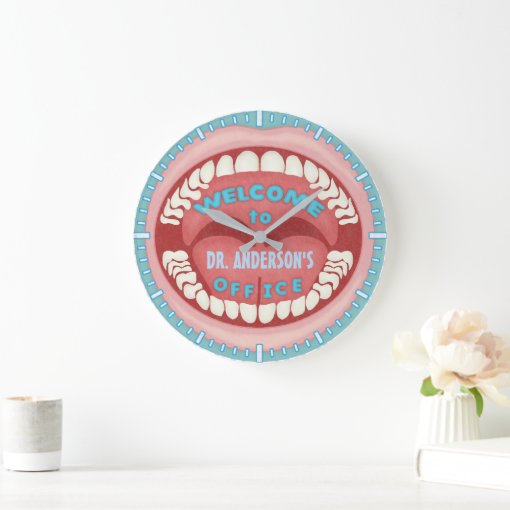 Dentist Office Novelty Mouth Teeth Dental | Custom Large Clock | Zazzle