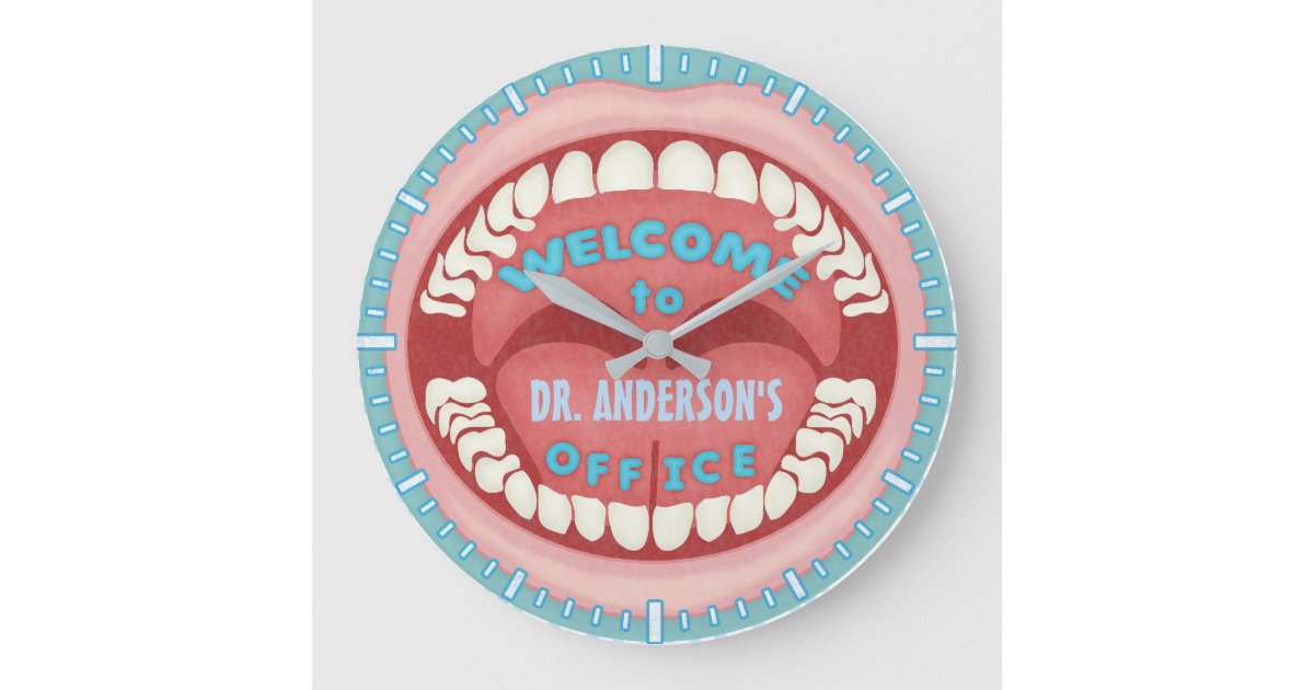 Dentist Office Novelty Mouth Teeth Dental | Custom Large Clock | Zazzle