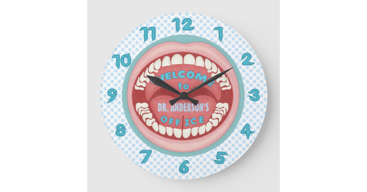 Dentist Office Novelty Personalized Teeth Dental Large Clock | Zazzle
