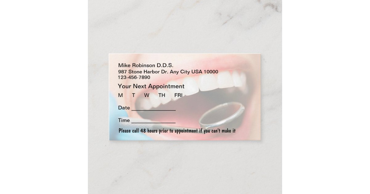 Dentist Office Patient Appointment Cards | Zazzle
