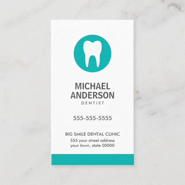 Dentist or dental clinic / assistant modern teal business card | Zazzle