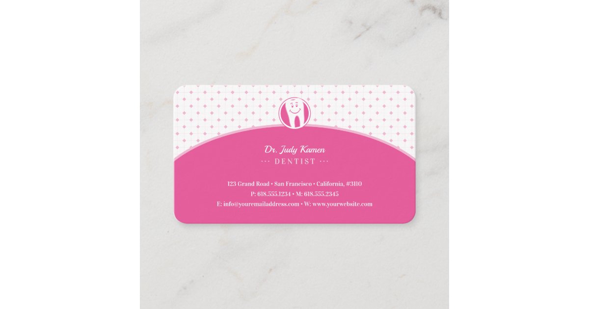 Dentist | Pink Smiling Tooth Business Card | Zazzle