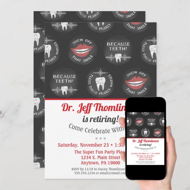 Dentist Retirement Invitation Chalkboard Dental | Zazzle
