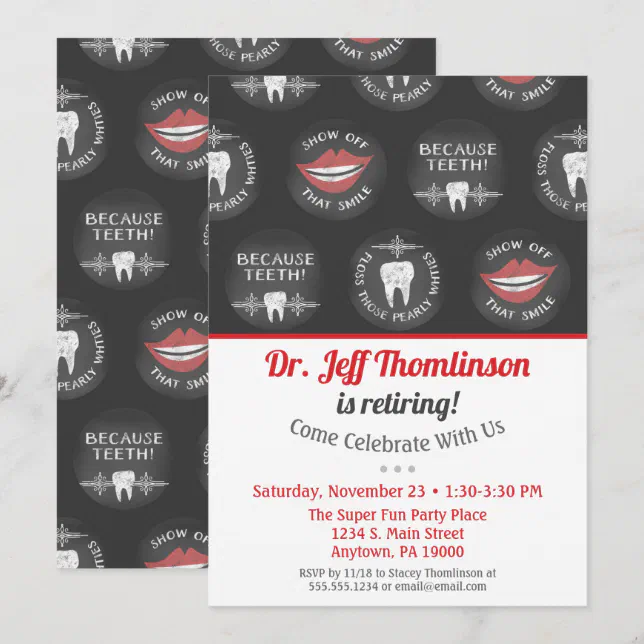 Dentist Retirement Invitation Chalkboard Dental | Zazzle