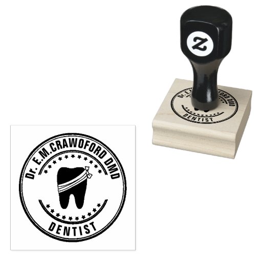 Dentist Rubber Stamp With Tooth And Your Name | Zazzle