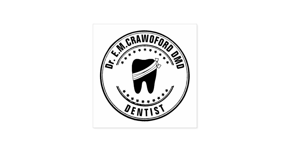 Dentist Rubber Stamp With Tooth And Your Name | Zazzle