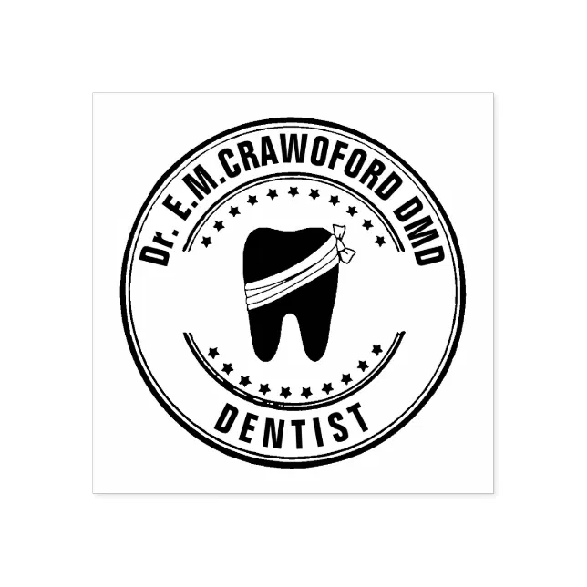 Dentist Rubber Stamp With Tooth And Your Name | Zazzle