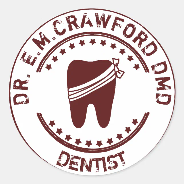 Dentist Rubber Stamp With Tooth And Your Name Classic Round Sticker ...