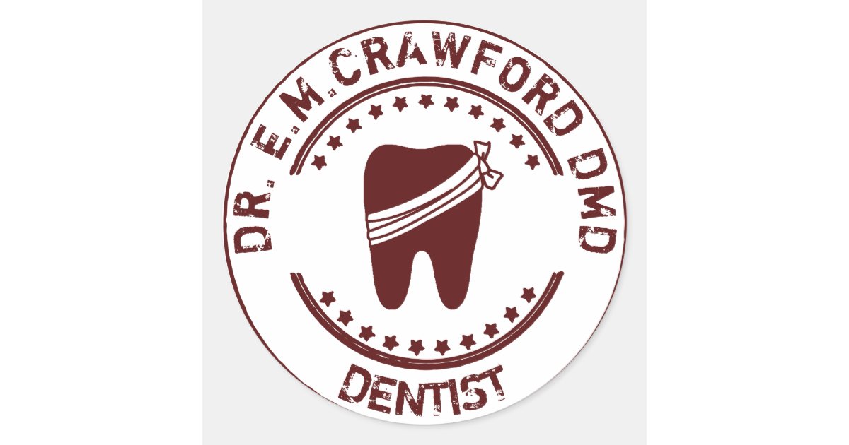 Dentist Rubber Stamp With Tooth And Your Name Classic Round Sticker ...
