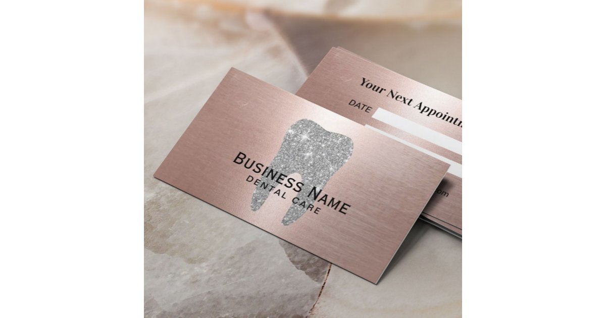 Dentist Silver Glitter Tooth Dental Care Rose Gold Appointment Card ...