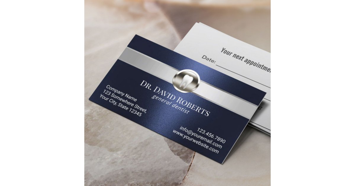 Dentist Silver Stripe Navy Blue Dental Care Appointment Card | Zazzle