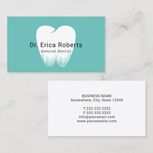 Dentist Tooth Logo Minimalist Teal Dental Care Business Card | Zazzle