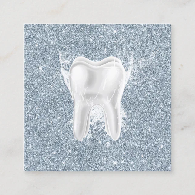 Dentist Tooth Modern Dusty Blue Glitter Dental Square Business Card ...
