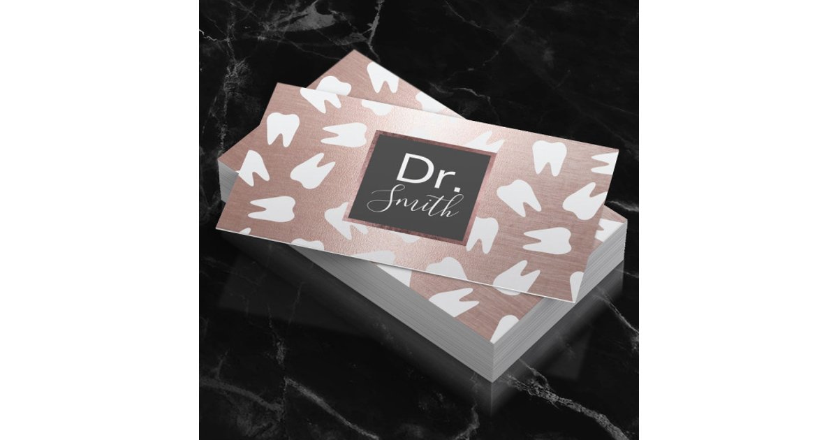 Dentist Tooth Pattern Modern Rose Gold Dental Care Business Card | Zazzle
