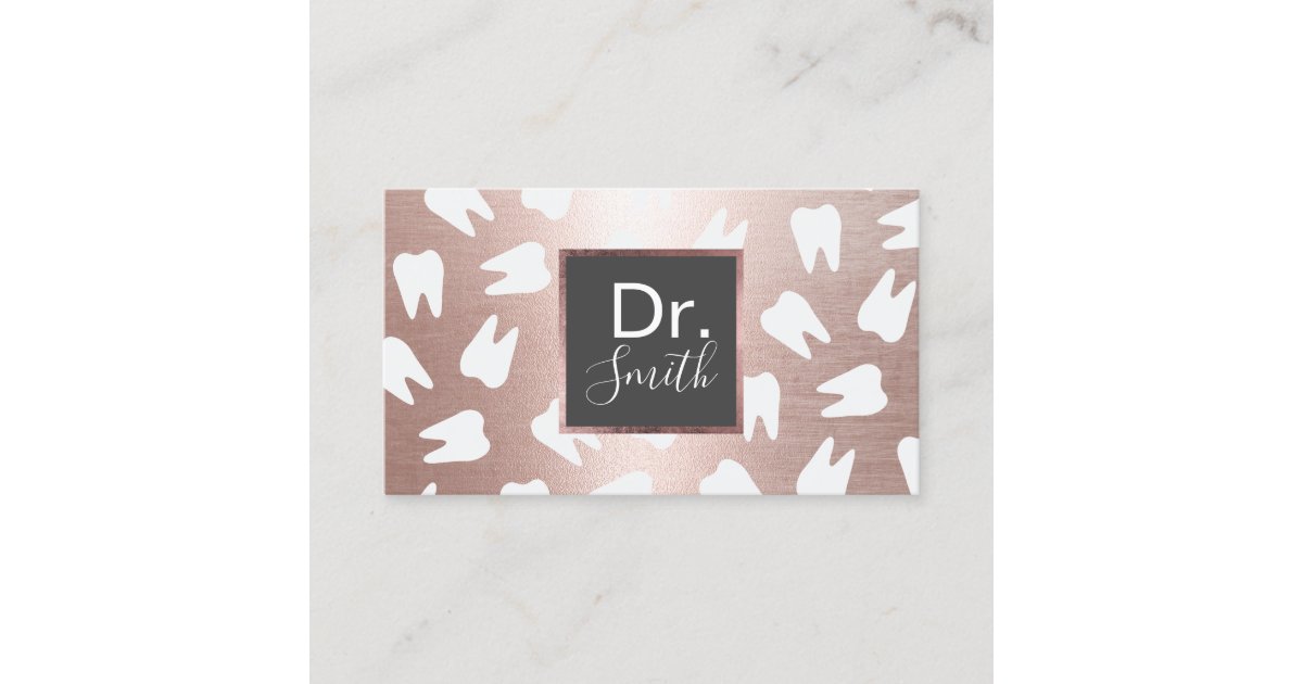 Dentist Tooth Pattern Modern Rose Gold Dental Care Business Card ...