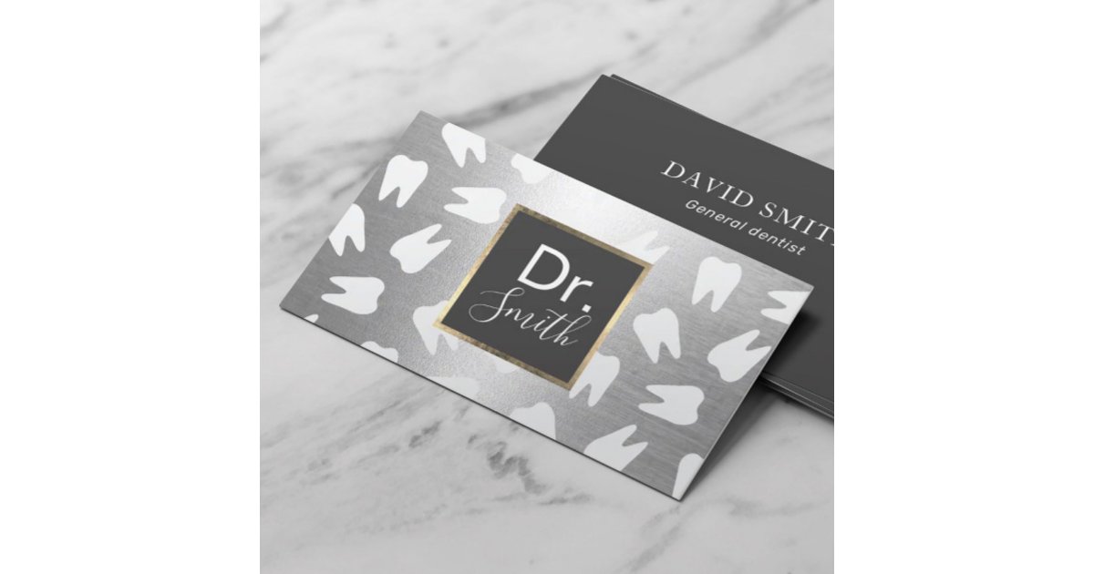 Dentist Tooth Pattern Modern Silver Dental Care Business Card | Zazzle